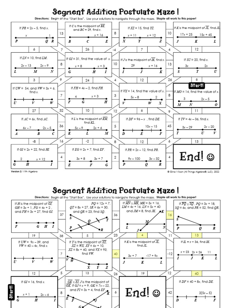 Segment Addition Mazes assignment | PDF