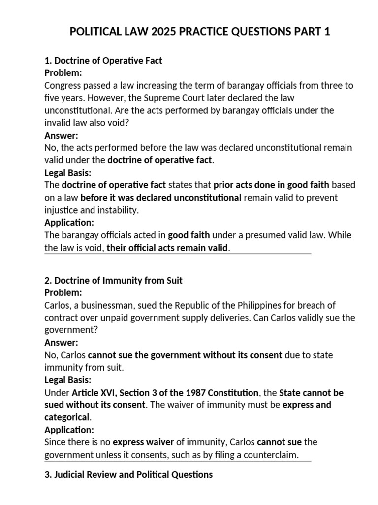 Political Law Questions for Bar Exam 2025 | PDF | Self Incrimination ...