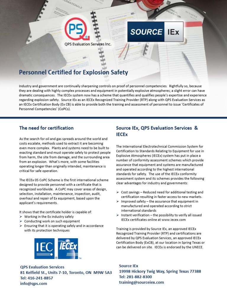 SIEX QPS IECEx CoPC Brochure | PDF | Safety | Professional Certification