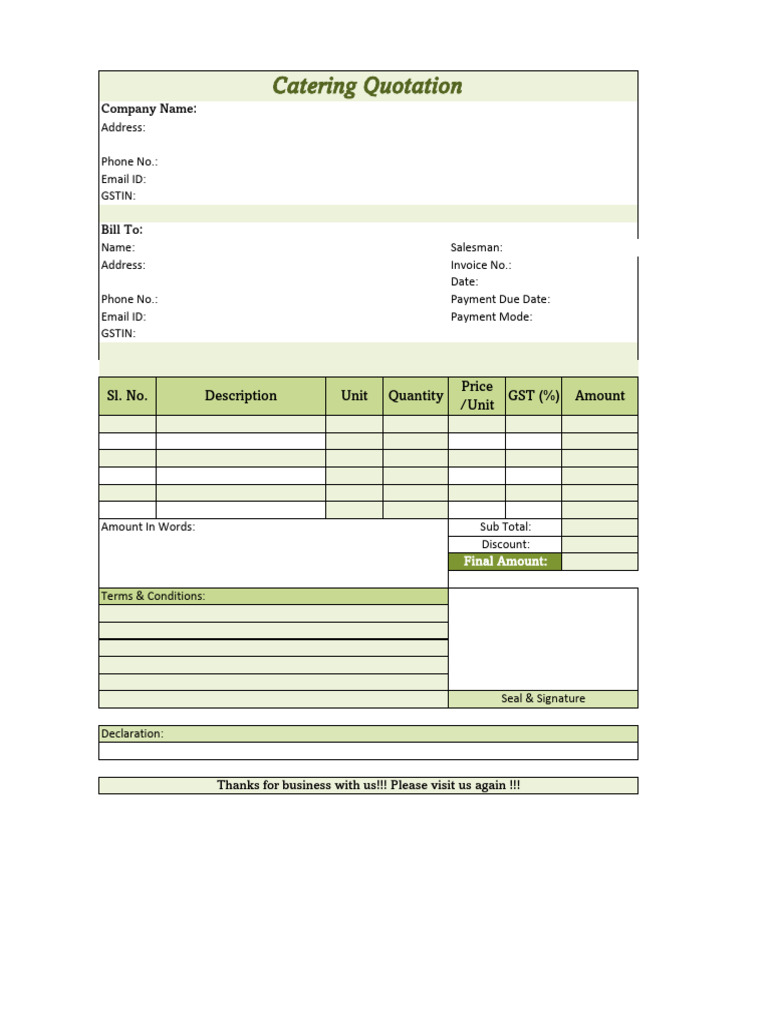 Catering Quotation Format 01 | PDF