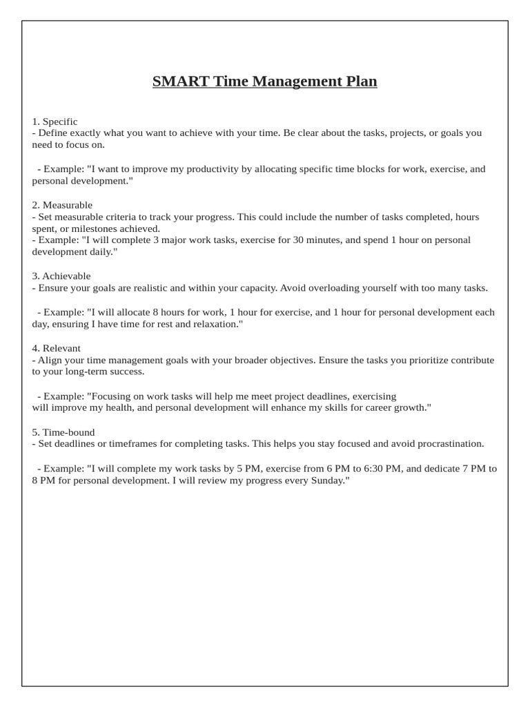 SMART Goals for Effective Time Management | PDF | Goal | Time Management