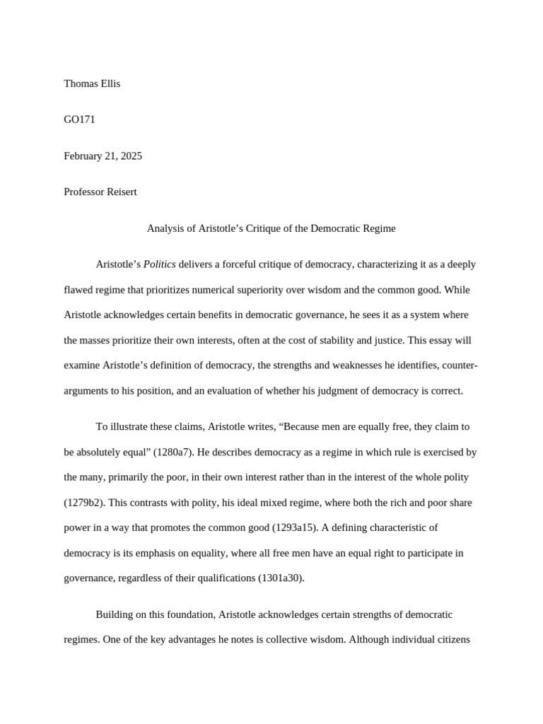 Aristotle's Critique of Democracy | PDF | Democracy | Political Ideologies