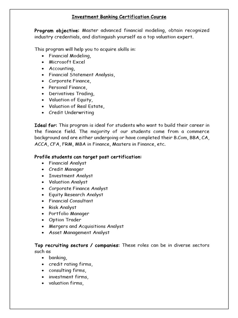 Investment Banking Course: Master Financial Modeling | PDF | Valuation ...