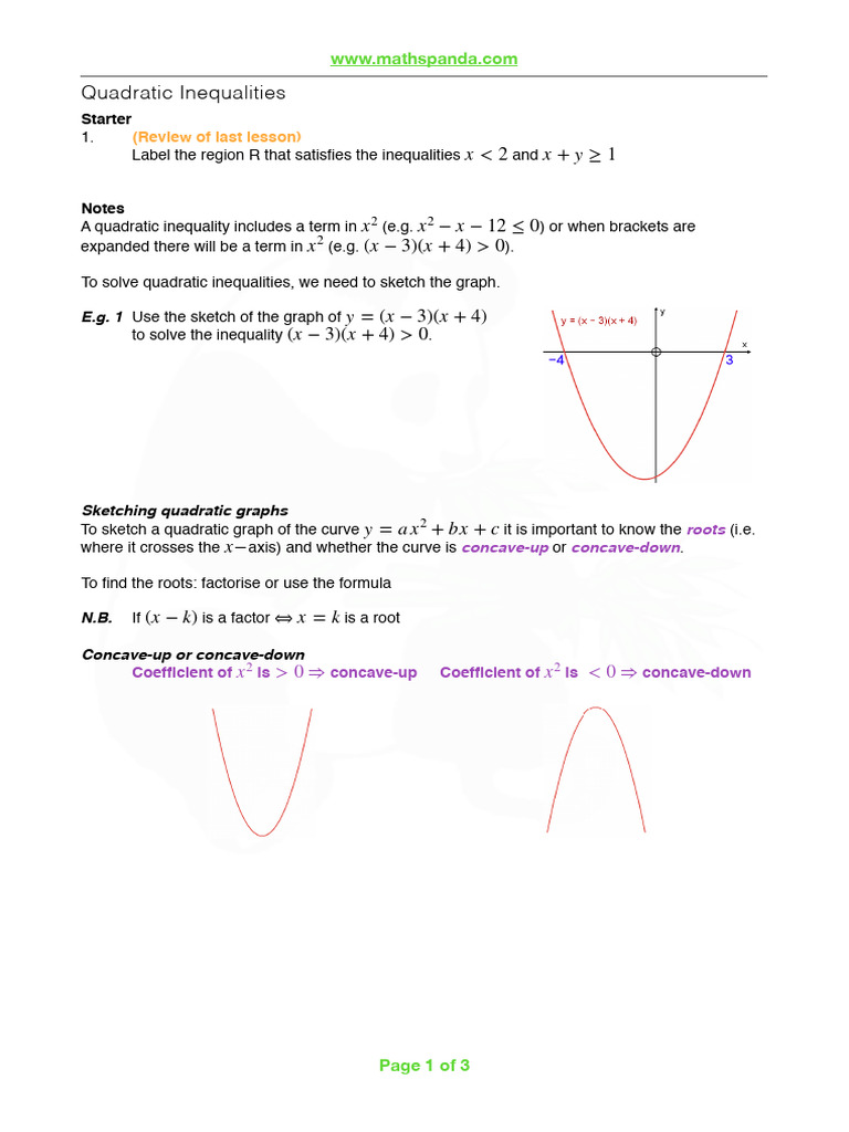 Quadratic_Inequalities_LESSON | PDF | Quadratic Equation | Inequality ...