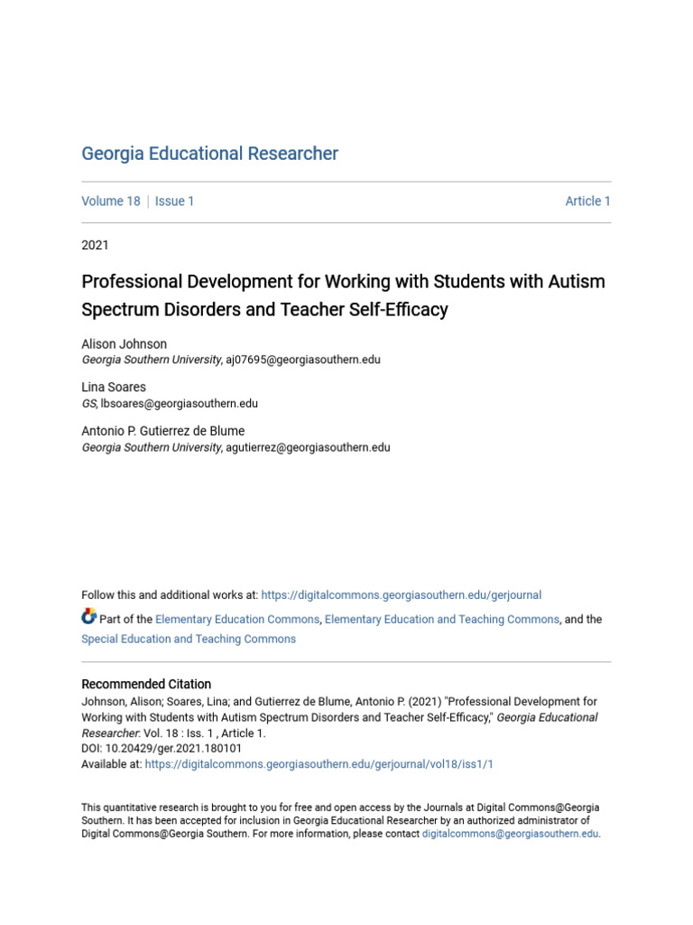 (2021) Professional Development for Working With Students With Autism ...