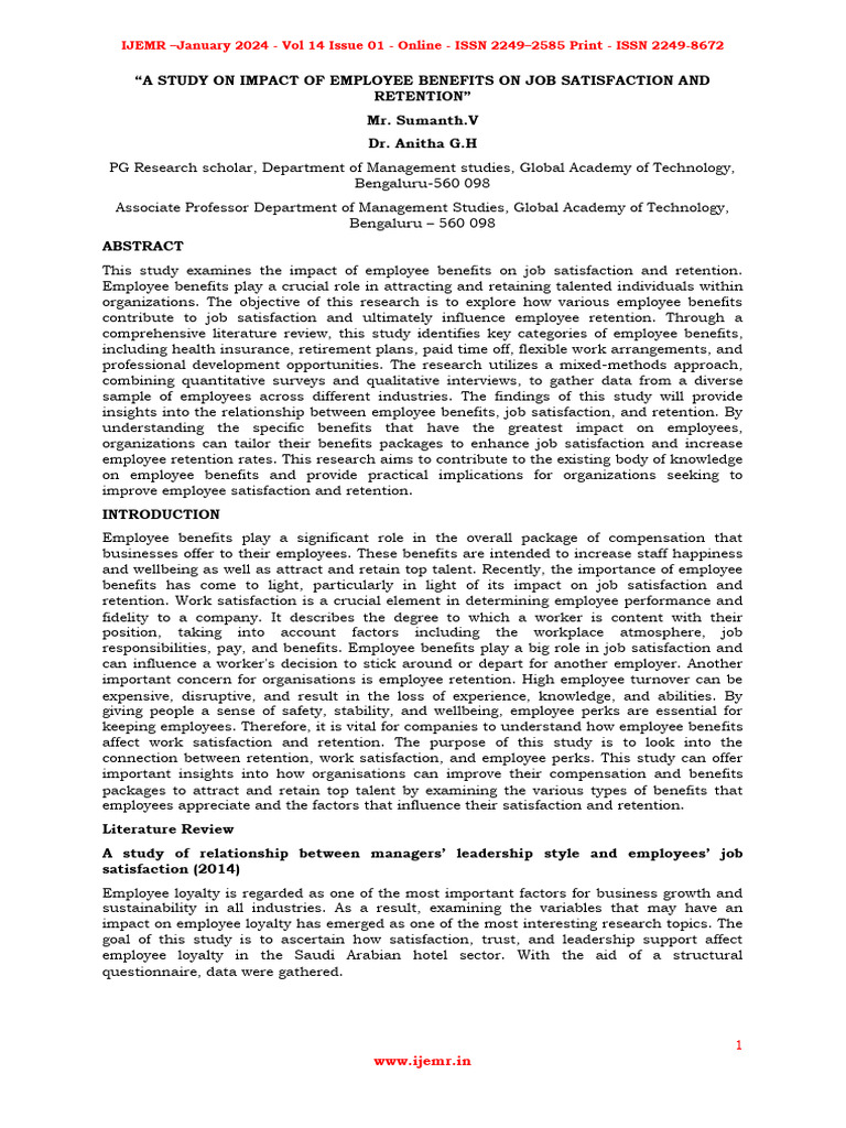 Impact of Benefits on Job Satisfaction | PDF | Employee Retention ...