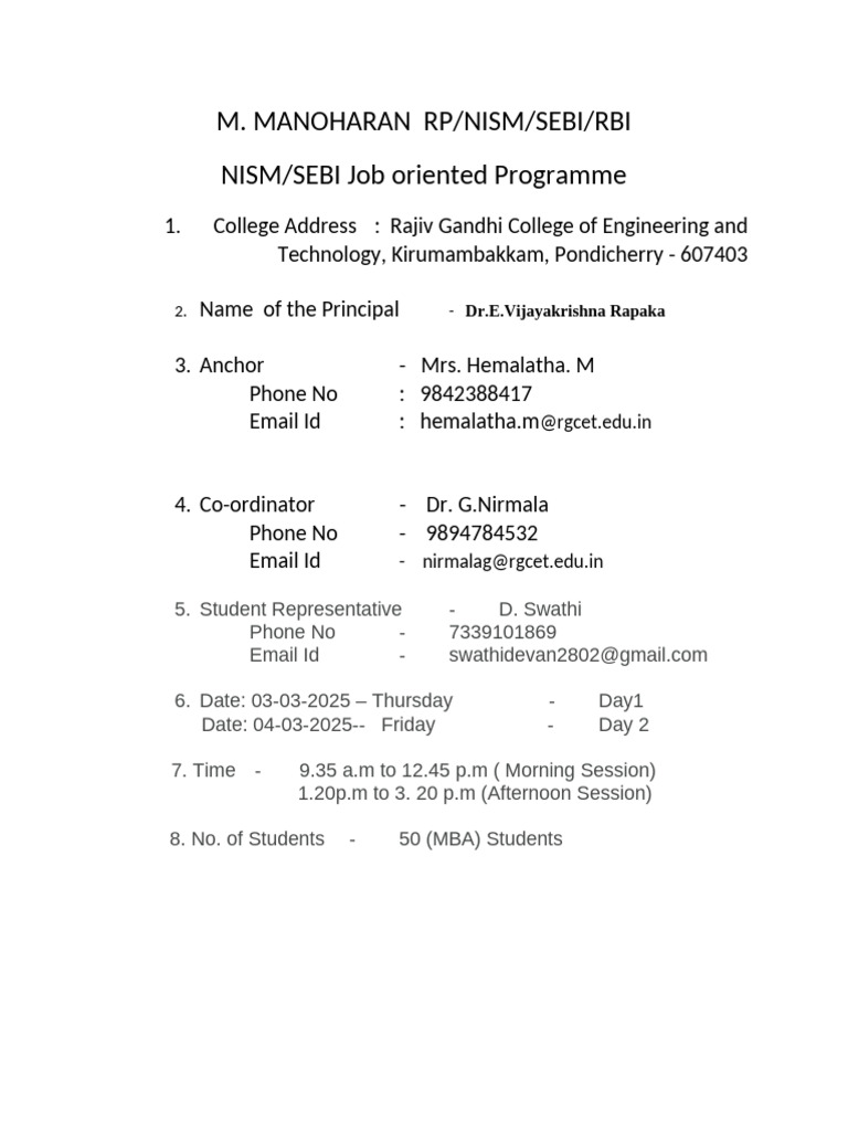 Nism Registration Details | PDF