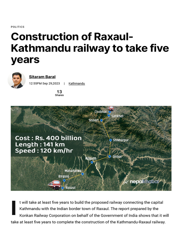 Construction of Raxaul-Kathmandu railway to take five years | PDF | Rail Transport | Transport ...