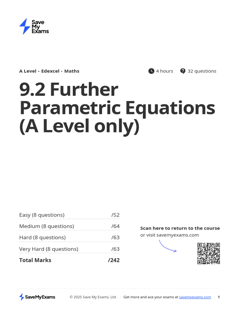 A Level Parametric Equations Practice | PDF | Tangent | Area