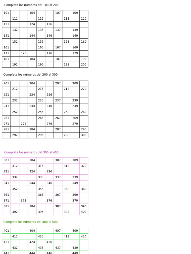 Series Numericas Hasta El 1000 | PDF