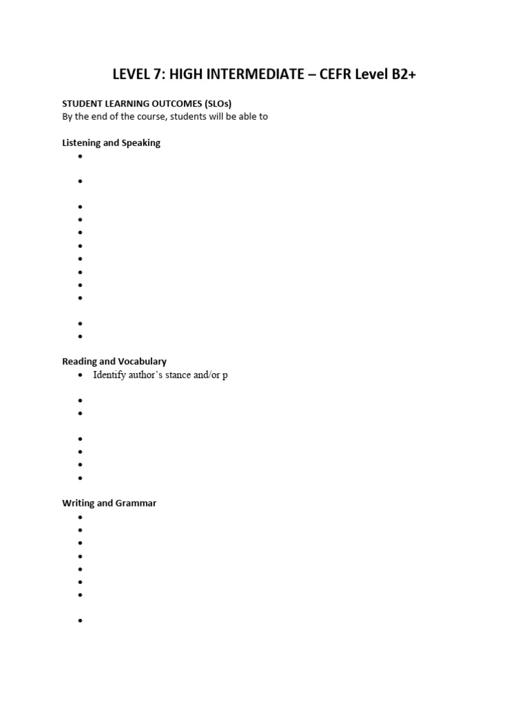 Drexel UNiversity CEFR B2+ Learning Outcomes | PDF