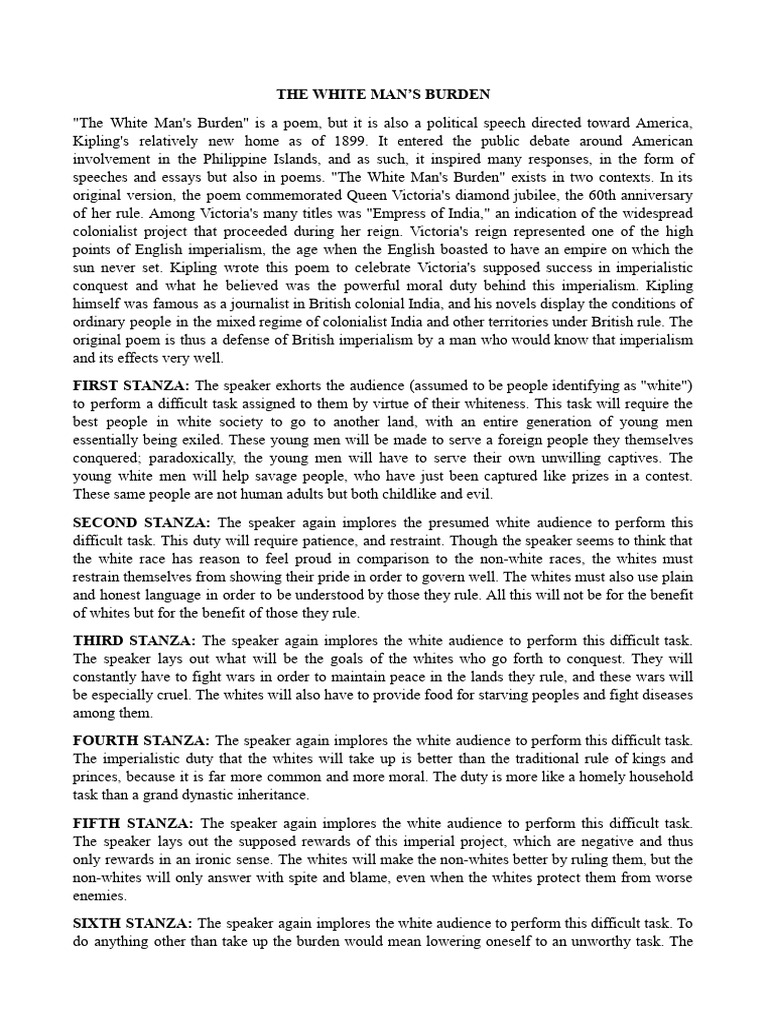Analyzing "The White Man's Burden" Poem | PDF