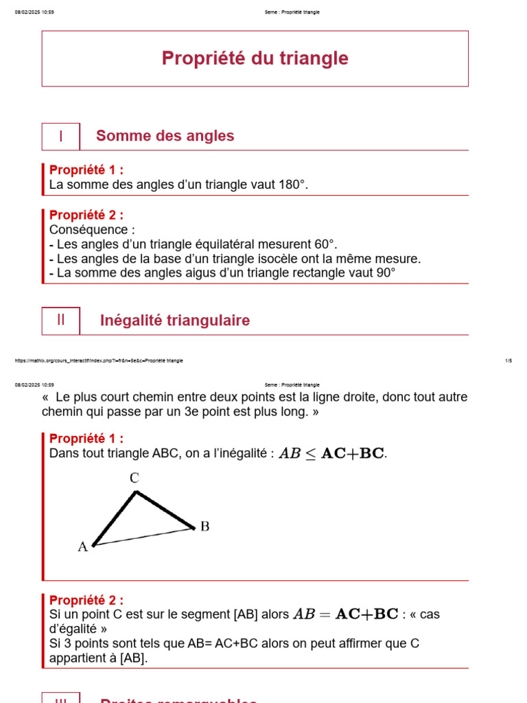 Propriétés essentielles des triangles | PDF | Triangle | Formes ...