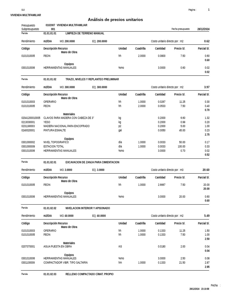 Análisis de Precios Unitarios: Página | PDF | Hormigón | edificio