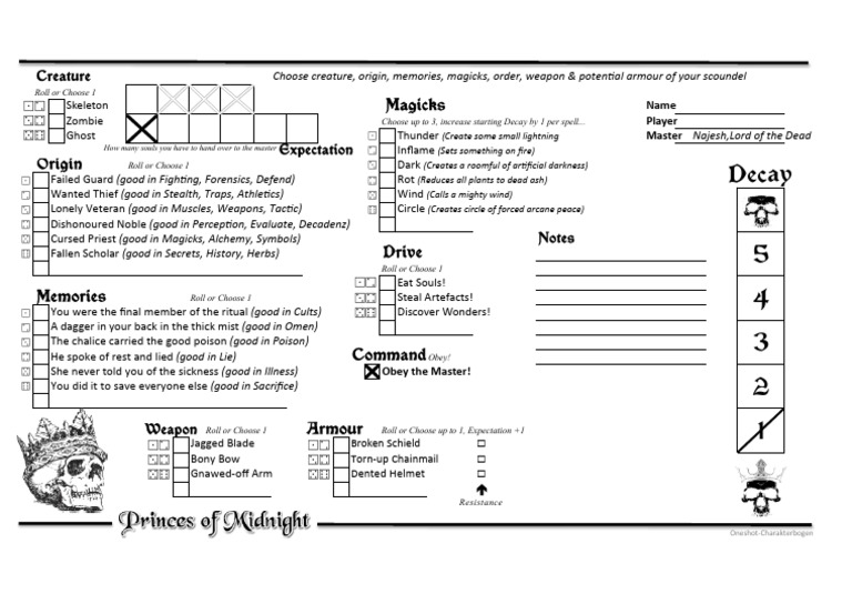 PoM Oneshot Character Sheet v1 ENG | PDF