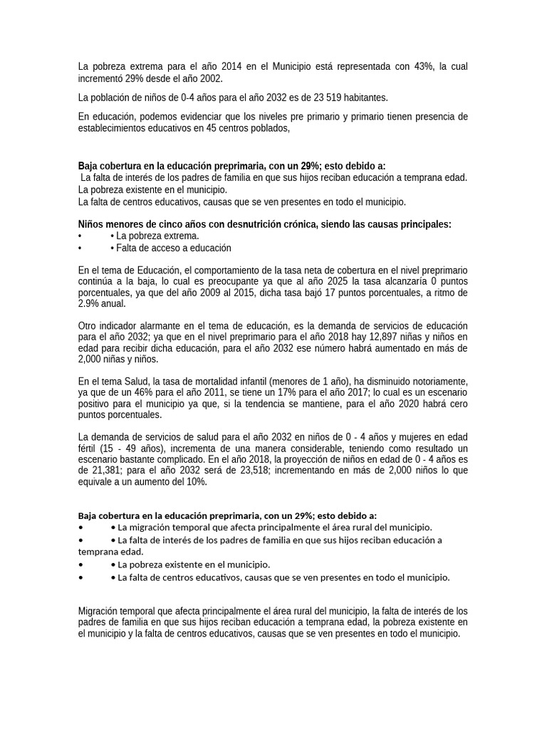 Ej1 Puntos Claves | PDF | Educación de la primera infancia | Pobreza