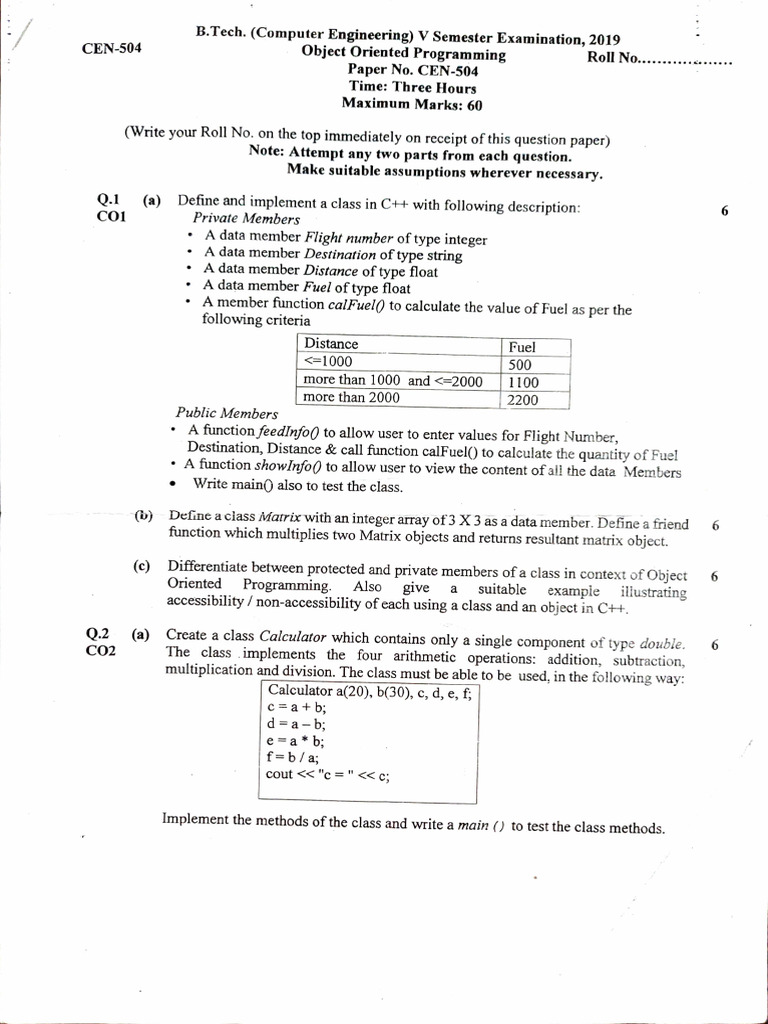 oops end term 2019 | PDF | Software Engineering | Computer Science