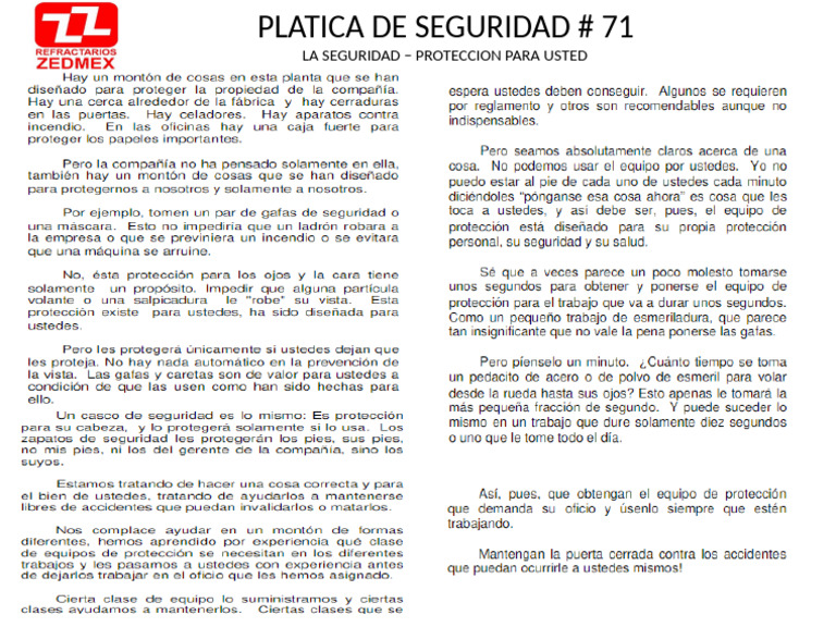 platica 71 La Seguridad Proteccion para usted | PDF