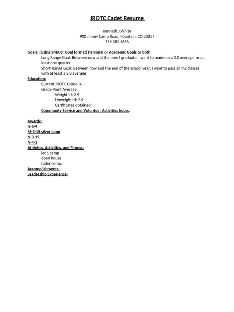 Handout 8 Cadet JROTC Resume | PDF