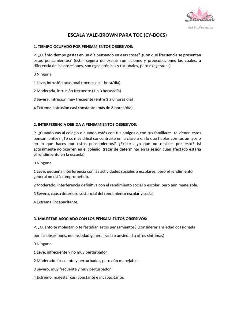 LA ESCALA DE TOC | PDF | Desorden obsesivo compulsivo | Ansiedad