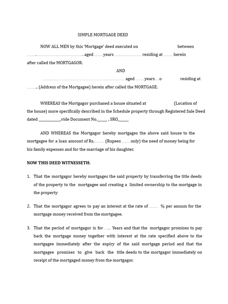 Simple Mortgage Deed Template | PDF