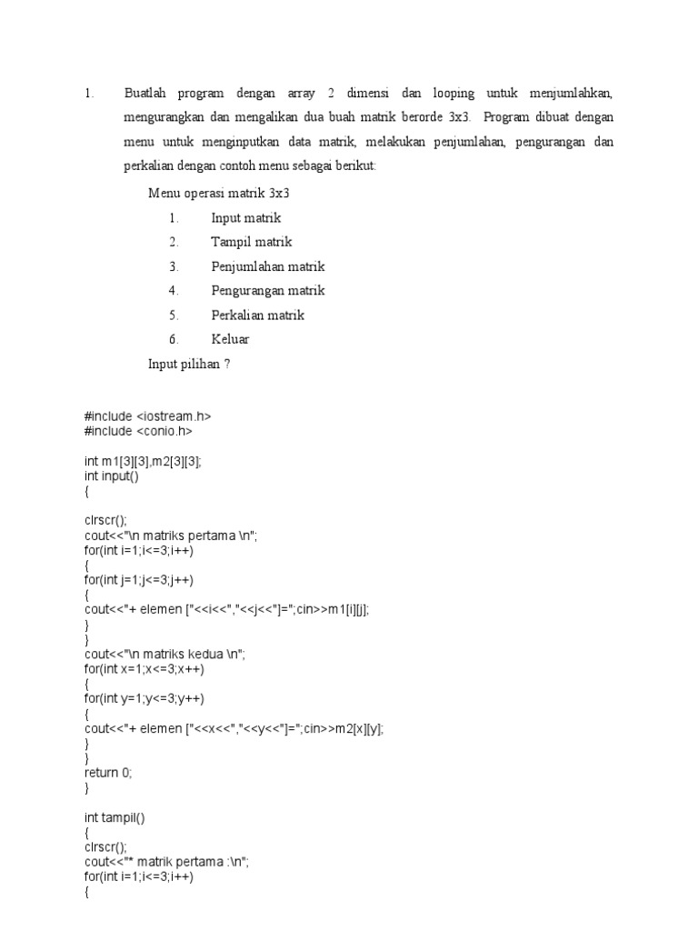 Koding Menu Matriks | PDF