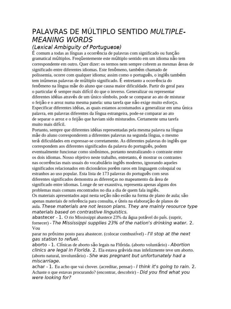 Ambiguidade Lexical no Português | PDF | Palavra | Linguagem natural
