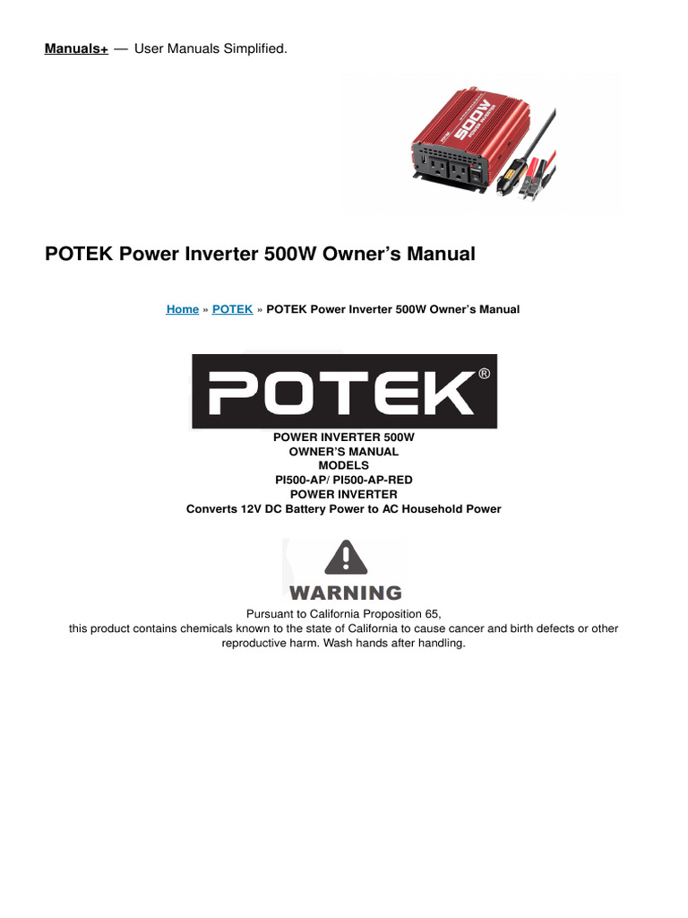 Power Inverter 500w Manual | PDF | Power Inverter | Rechargeable Battery