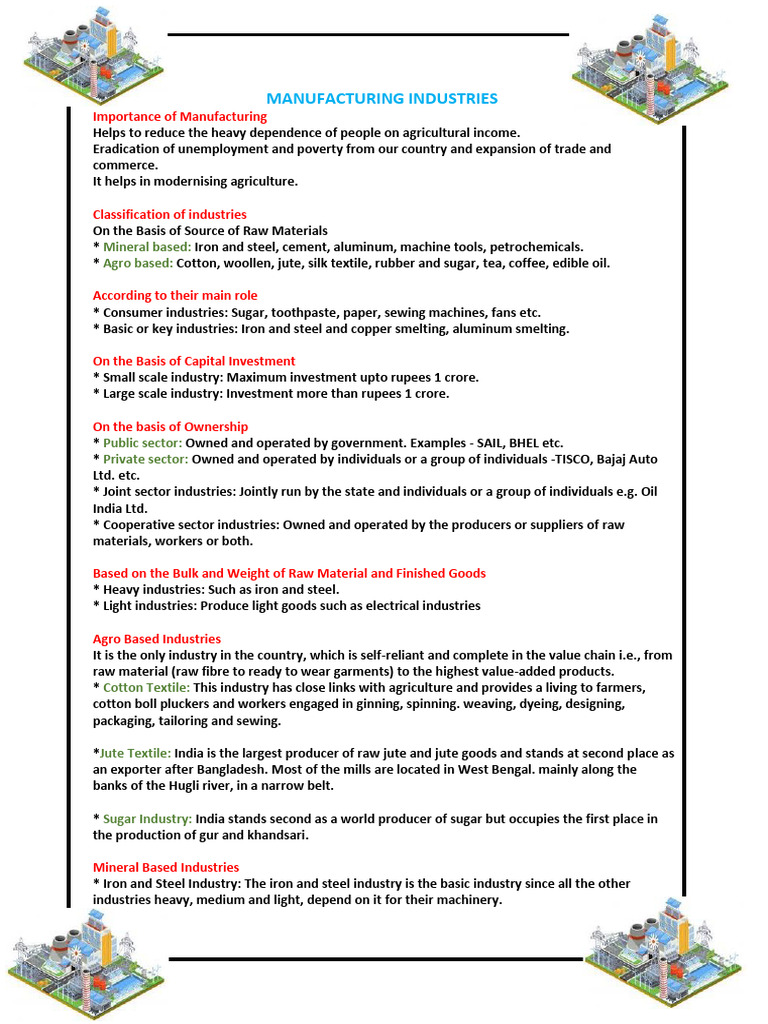Manufacturing Industries Cheat Sheet | PDF | Fertilizer | Pollution