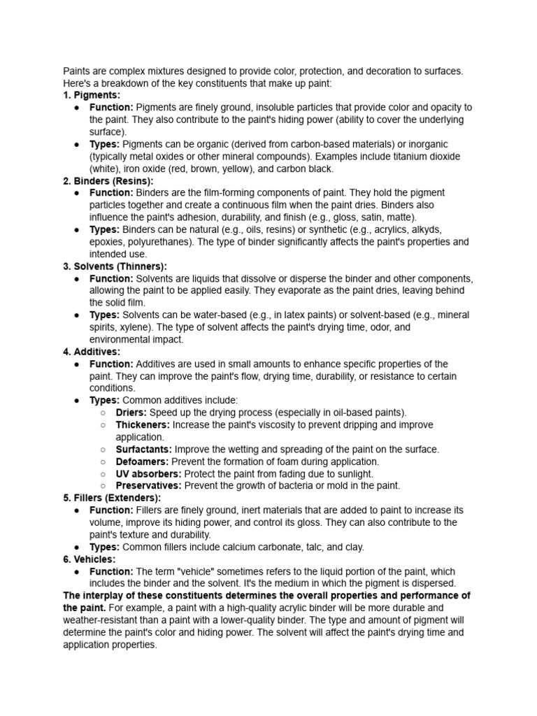 Composition and Functions of Paints | PDF | Paint | Chemical Substances