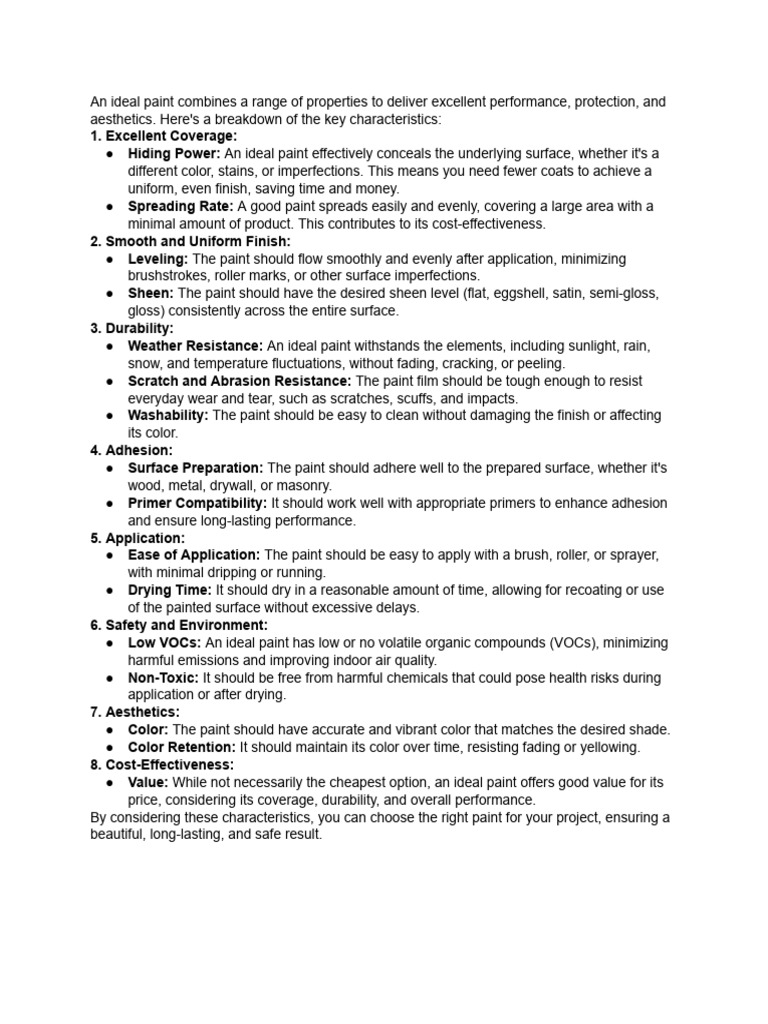 Key Characteristics of Ideal Paint | PDF | Paint | Materials