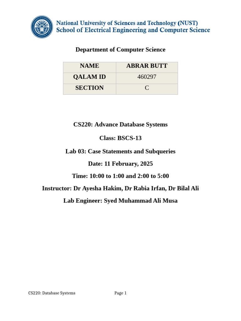 Lab 3 Case and Subqueries | PDF | Databases | Data Management