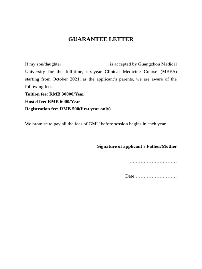 Financial Support Guarantee Statement | PDF