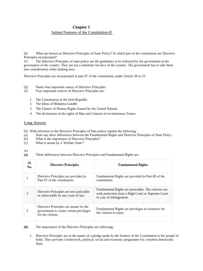 Class 9 Civics CH - 3 Salient Features of The Constitution-II QA | PDF ...