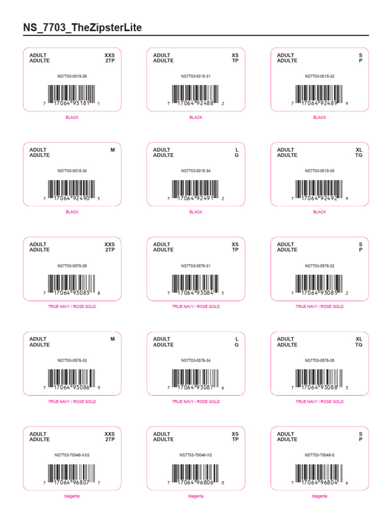 NS 7703 TheZipsterLite UPCs | PDF