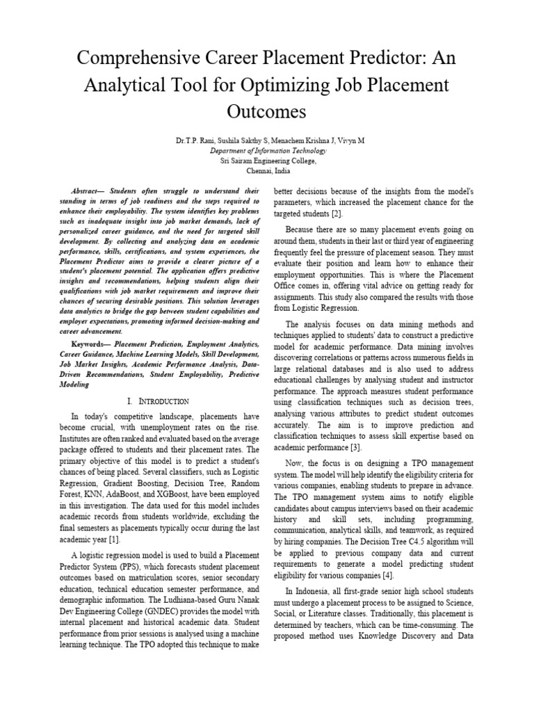 Comprehensive Career Placement Predictor an Analytical Tool for Optimizing Job Placement ...