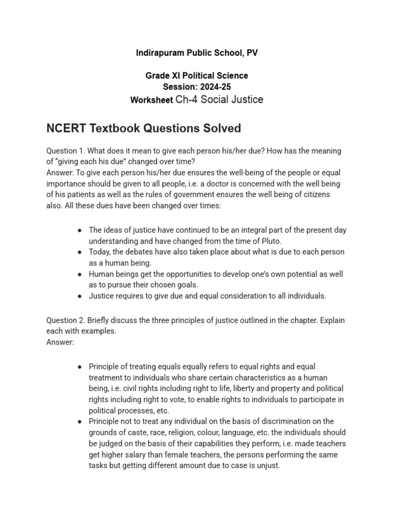 Worksheet Ch-4 Social Justice | PDF | Justice | Crime & Violence