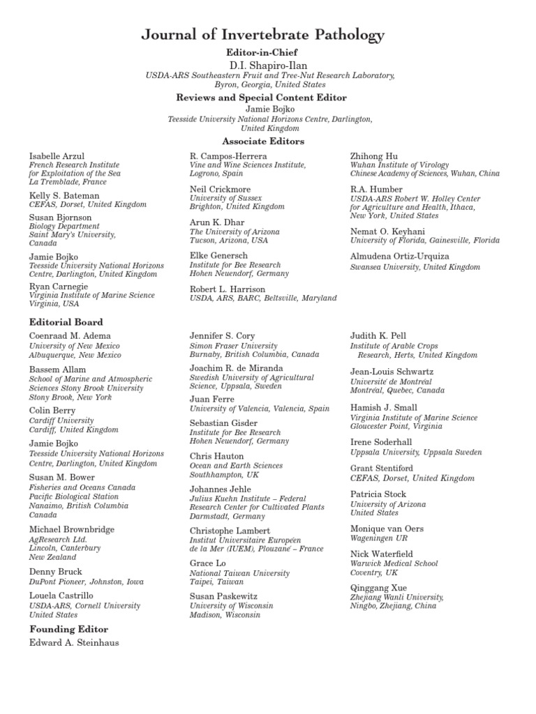 Invertebrate Pathology Journal Team | PDF | Science | Agricultural Science