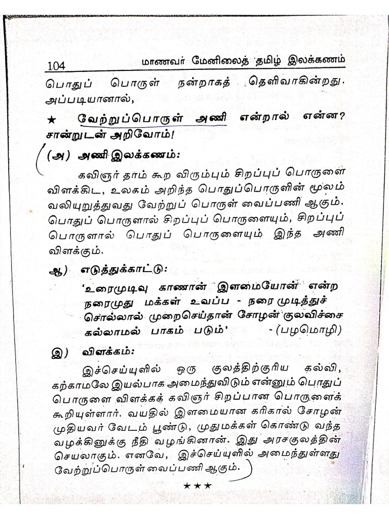 Anigal Explanation Tamil With Examples | PDF