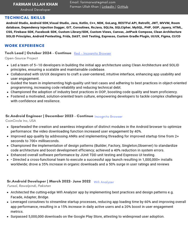 Farman Ullah Khan Resume | PDF | Mobile App | Android (Operating System)