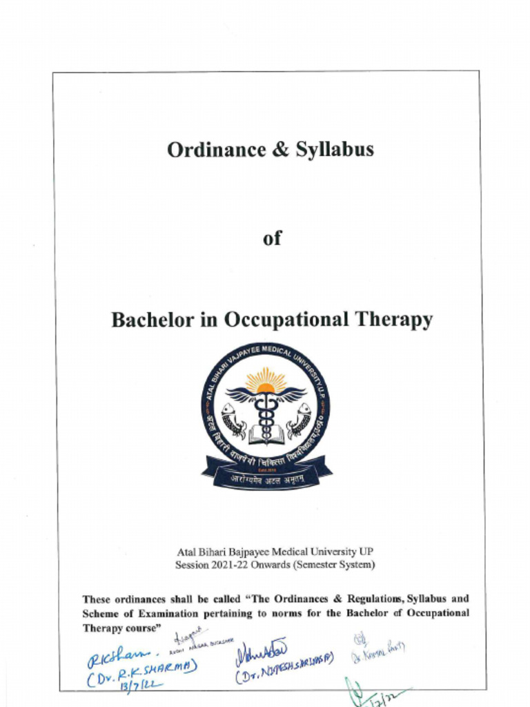 Bachlor of Occupational Therapy SYLLABUS Compressed | PDF