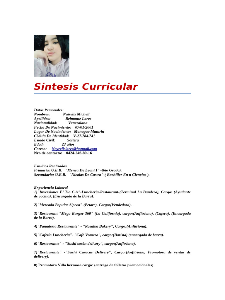 Curr - Culum-Actualizado-Michell - Doc Filename UTF-8''Currículum-actualizado-Mis | PDF