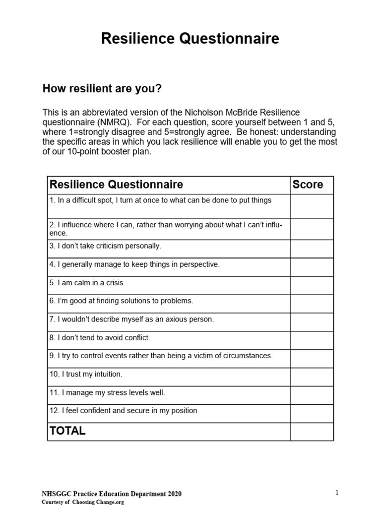 Resilience Self-Assessment Questionnaire | PDF