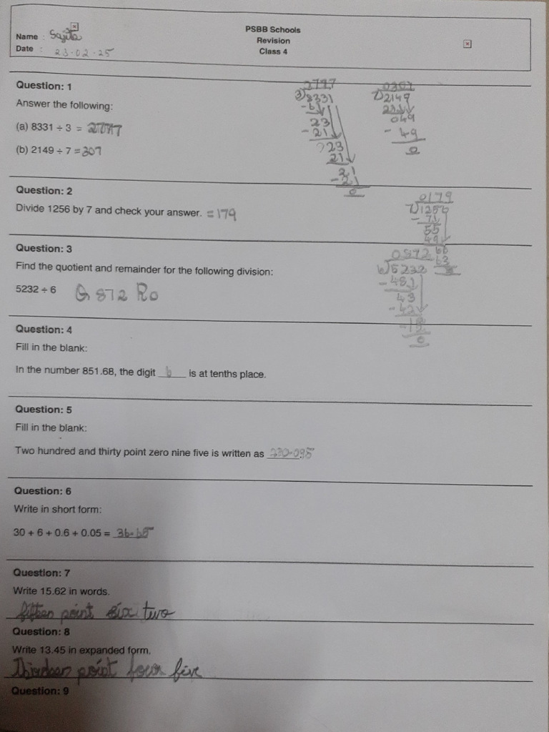 Class 4 Math Revision Worksheet | PDF