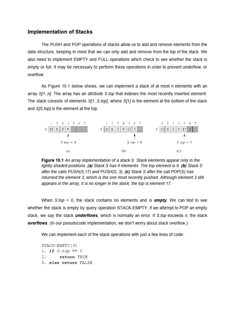 Implementation of Stacks | PDF