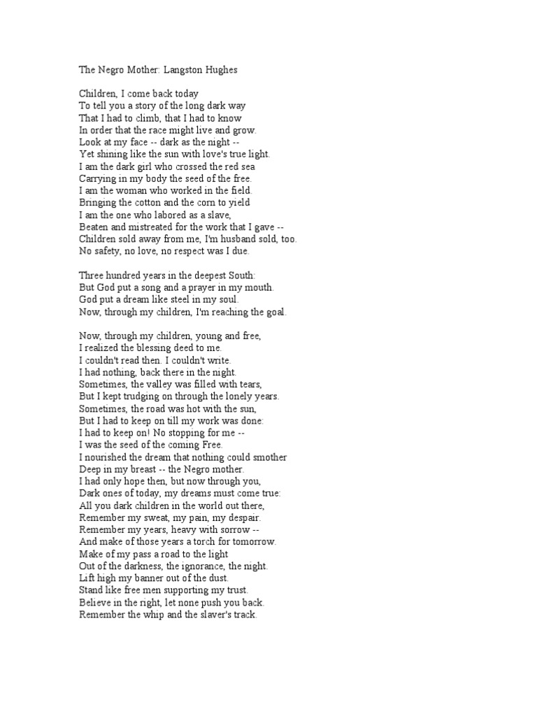 Langston Hughes-The Negro Mother | Poetry | Fiction & Literature
