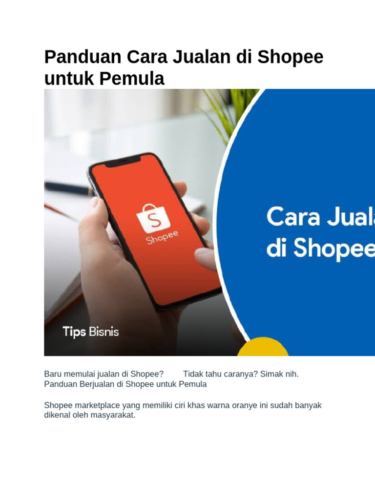 Panduan Cara Jualan Di Shopee Untuk Pemula | PDF