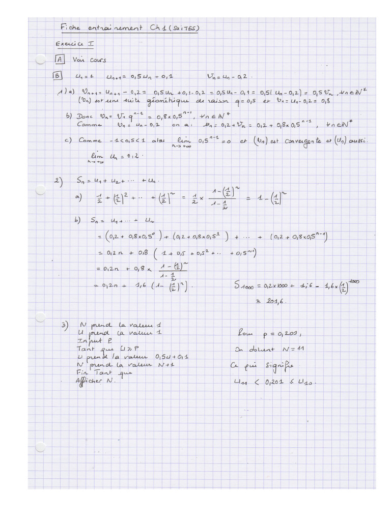 Fiche Entrainement Ch 1 2024 Corrige | PDF