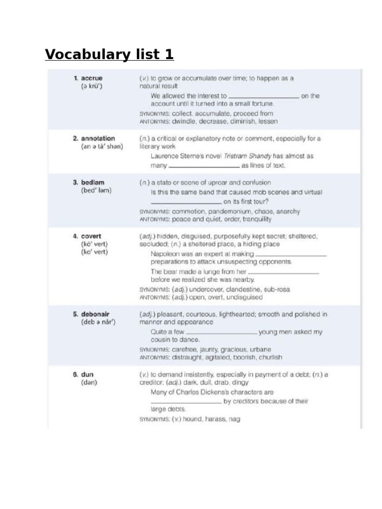 vocabulary list 1 quarter 3 | PDF