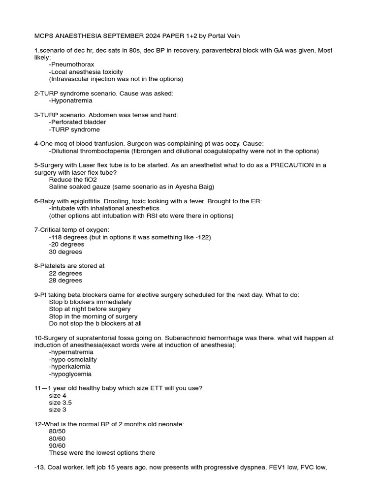 Anesthesia Exam Prep Guide | PDF | Anesthesia | Clinical Medicine
